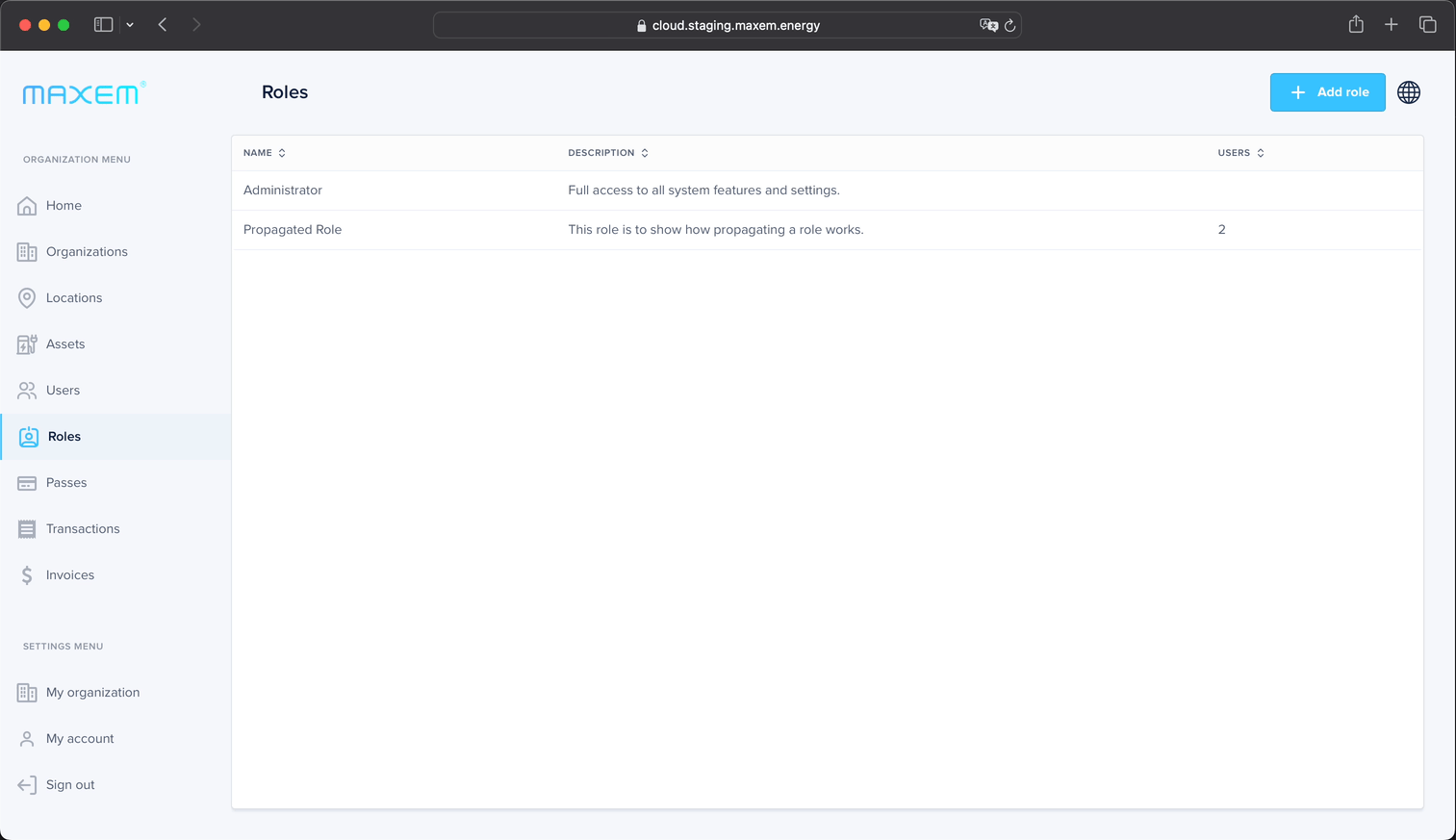 How do I propagate roles and permissions in Maxem Energy Cloud?